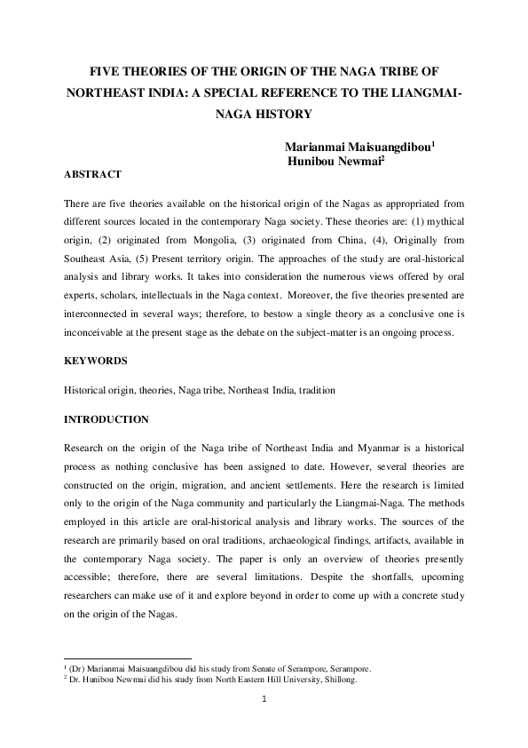 (PDF) FIVE THEORIES ON THE ORIGIN OF THE NAGA TRIBE OF NORTHEAST INDIA ...