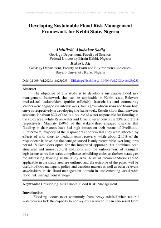 (PDF) Developing Sustainable Flood Risk Management Framework for Kebbi ...