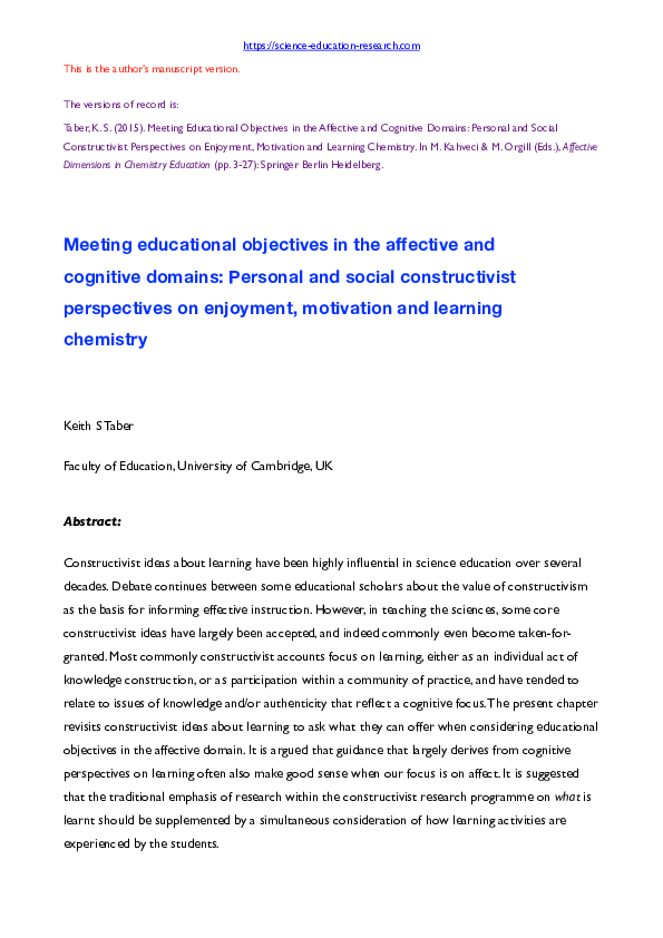 (PDF) Meeting educational objectives in the affective and cognitive ...