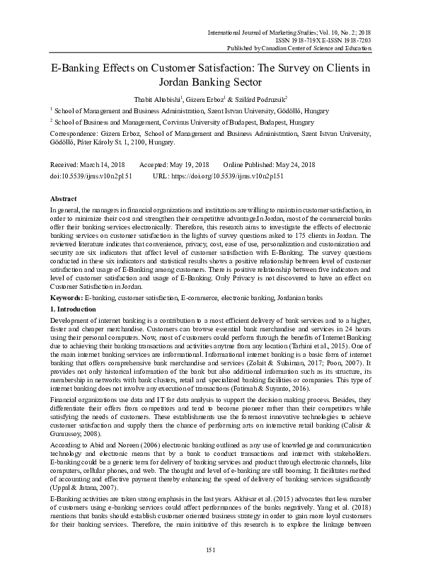 (PDF) E-Banking Effects on Customer Satisfaction: The Survey on Clients in Jordan Banking Sector