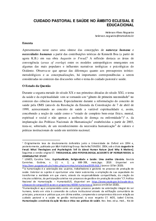 (PDF) CUIDADO PASTORAL E SAÚDE NO ÂMBITO ECLESIAL E EDUCACIONAL