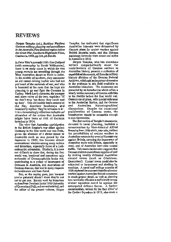 (PDF) Review of Jürgen Tampke, ed., Ruthless Warfare