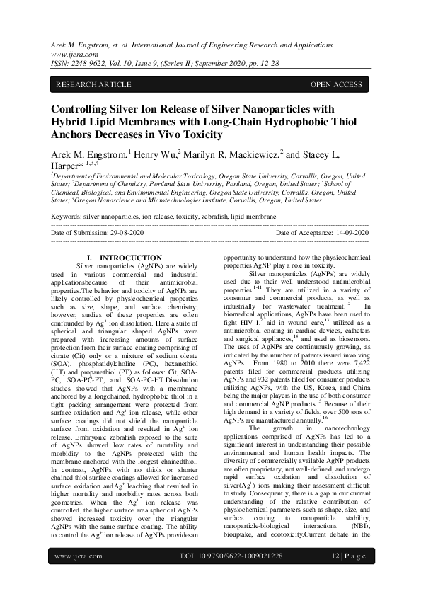 (PDF) Controlling Silver Ion Release of Silver Nanoparticles with ...