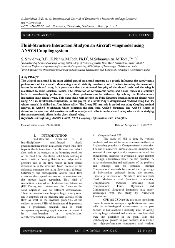 Pdf Fluid Structure Interaction Studyon An Aircraft Wingmodel Using