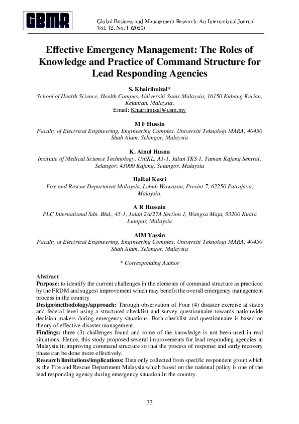 (PDF) Effective Emergency Management: The Roles of Knowledge and ...