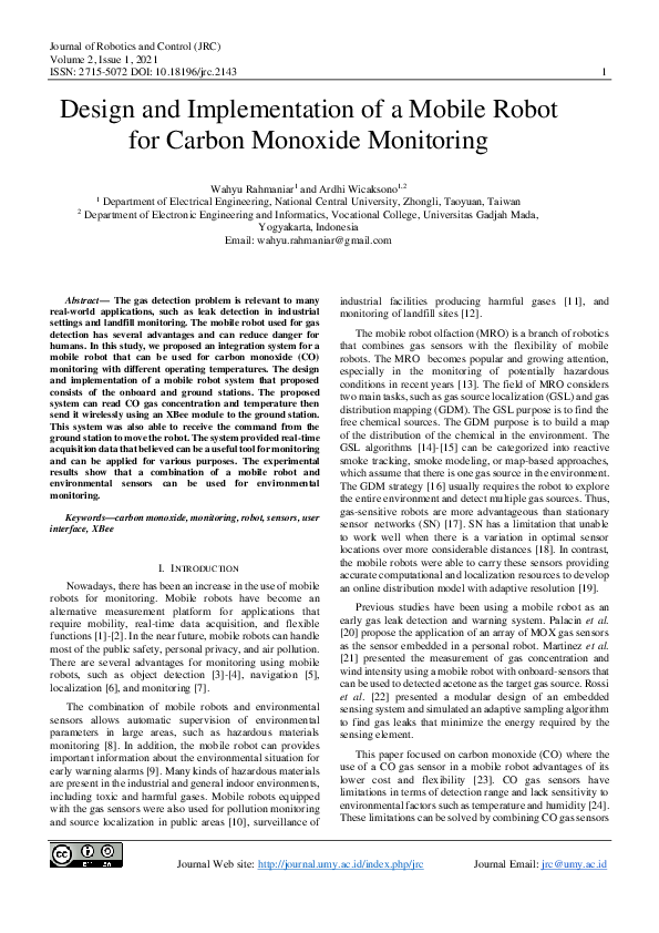 Pdf Design And Implementation Of A Mobile Robot For Carbon Monoxide Monitoring