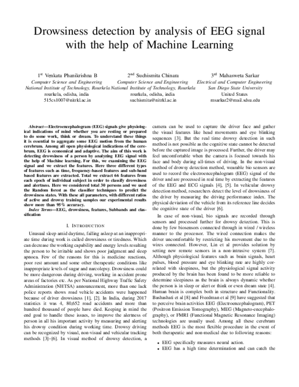 (PDF) Drowsiness detection by analysis of EEG signal with the help of Machine Learning