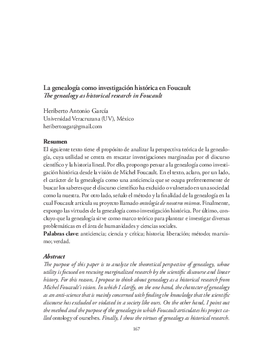 (PDF) La genealogía como investigación histórica en Foucault | The ...
