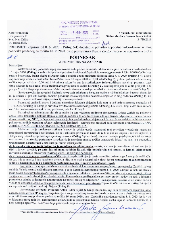 (DOC) Podnesak Zelina 14 9 2020 - sutkinja Valetić | Ante Vranković ...
