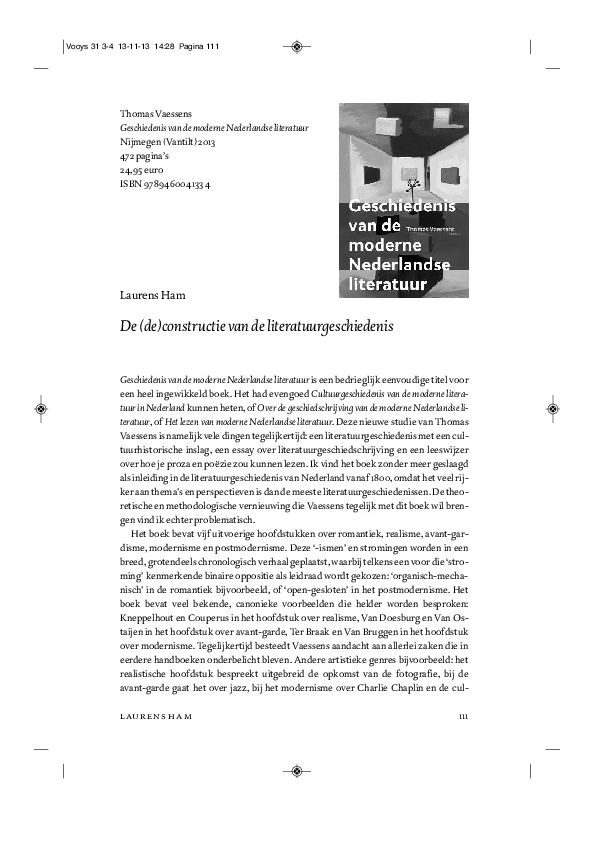 (PDF) De (de)constructie van de literatuurgeschiedenis. Over ...