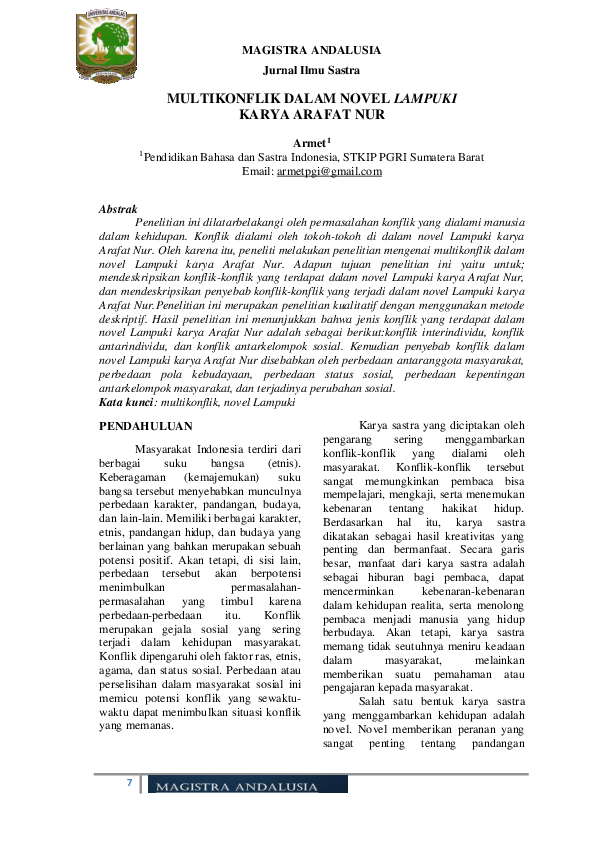 (PDF) MULTIKONFLIK DALAM NOVEL LAMPUKI KARYA ARAFAT NUR | Armet, M.Pd. - Academia.edu