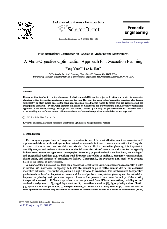 (PDF) A Multi-Objective Optimization Approach for Evacuation Planning
