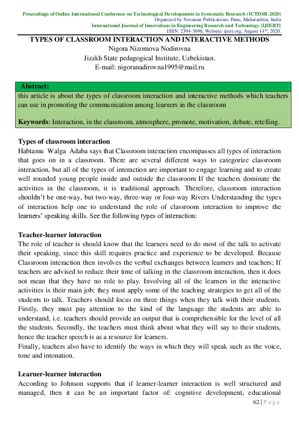(PDF) IJIERT-TYPES OF CLASSROOM INTERACTION AND INTERACTIVE METHODS
