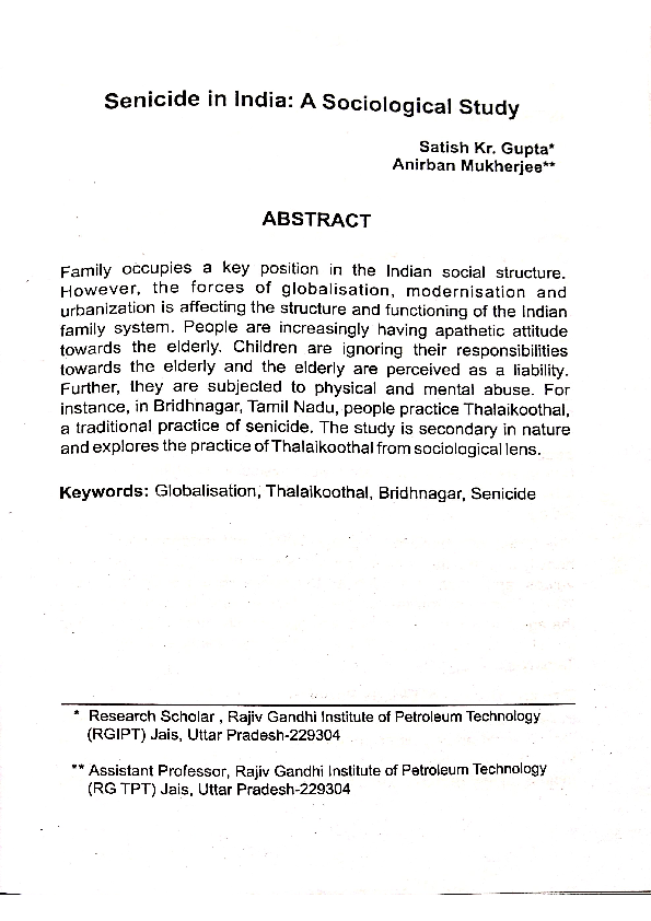 (PDF) Senicide In India A Sociological Study