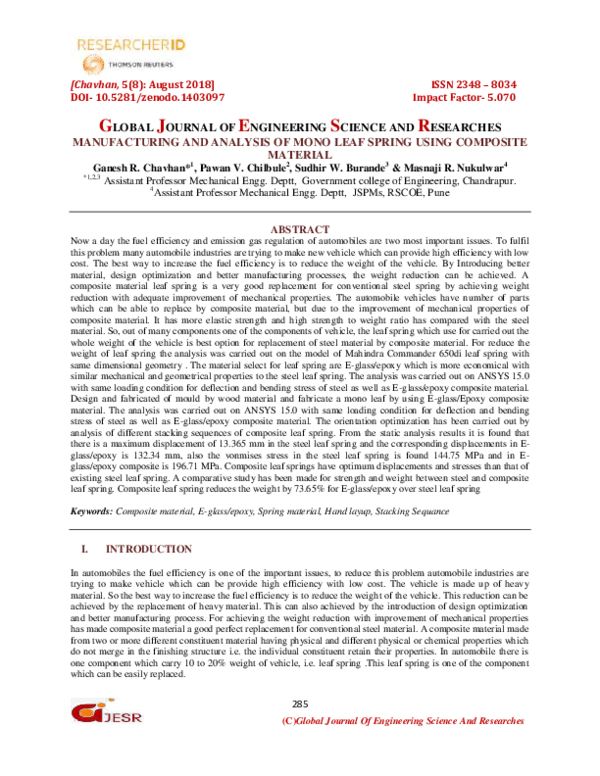 Pdf Manufacturing And Analysis Of Mono Leaf Spring Using Composite