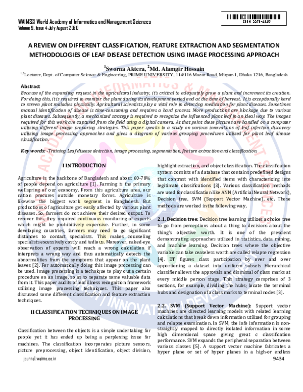 Pdf A Review On Different Classification Feature Extraction And