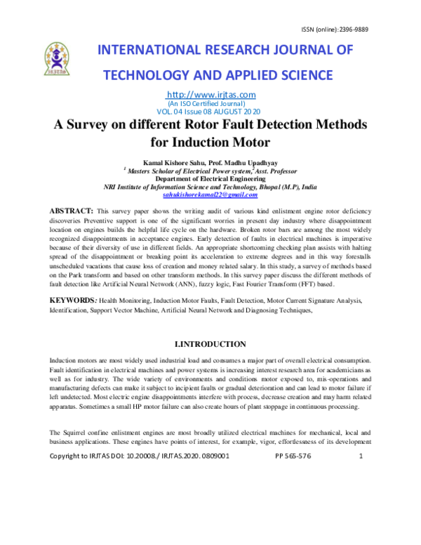 Pdf A Survey On Different Rotor Fault Detection Methods For Induction Motor Prof Madhu Kamal