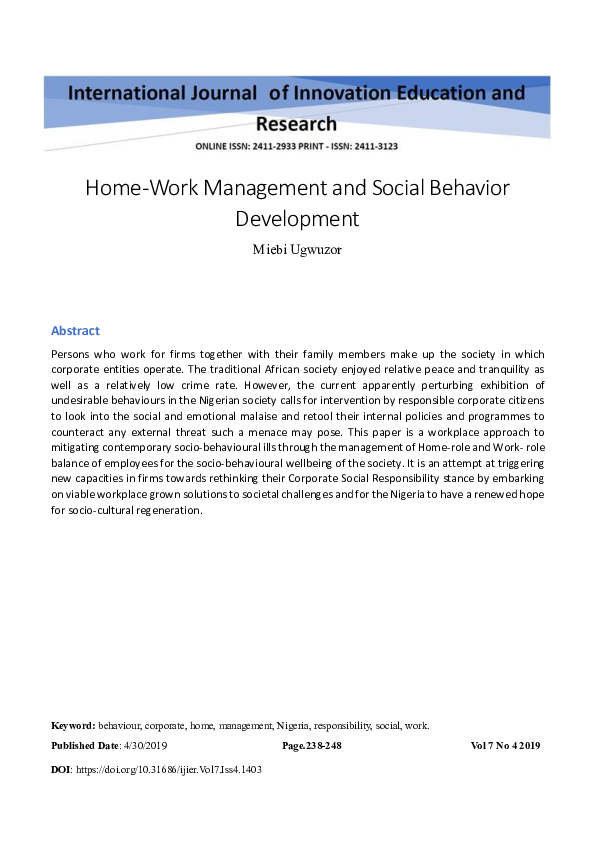 (PDF) Home-Work Management and Social Behavior Development Home-Work ...