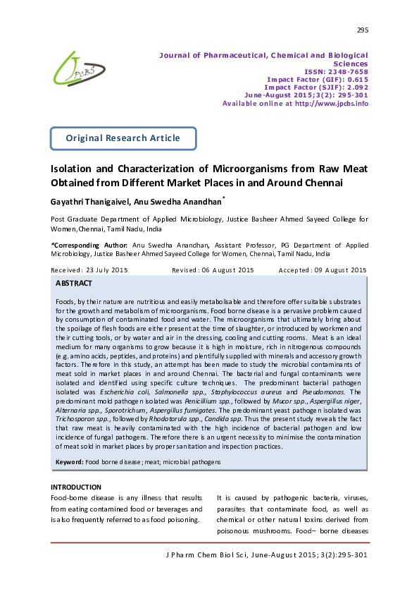 (PDF) Isolation and Characterization of Microorganisms from Raw Meat ...