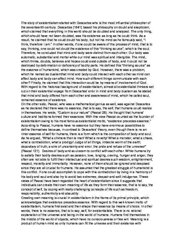 (PDF) Existentialism essay