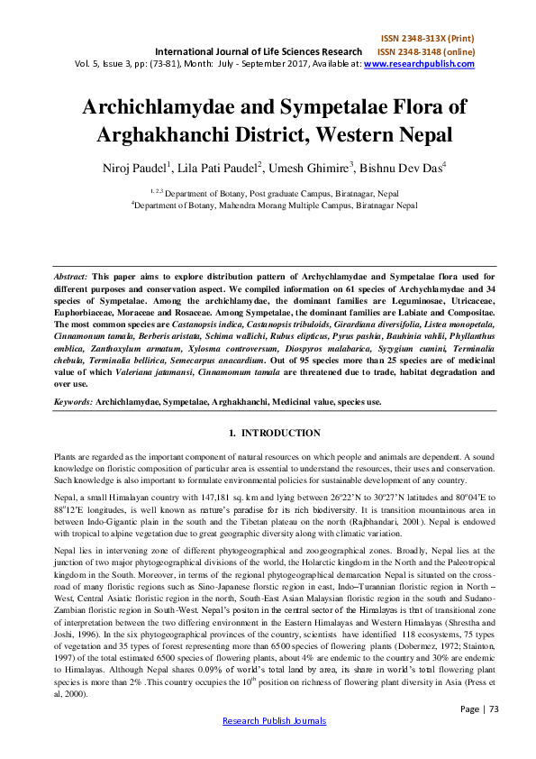 (PDF) Archichlamydae and Sympetalae Flora of Arghakhanchi District ...