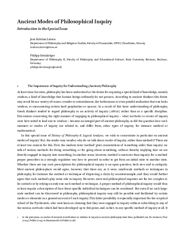 (PDF) Ancient Modes of Philosophical Inquiry - introduction to the ...