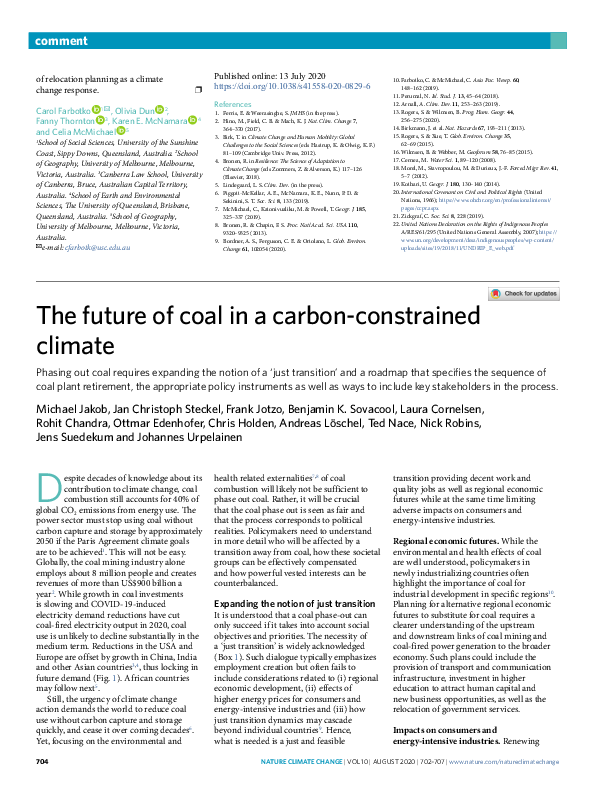 (PDF) The future of coal in a carbon-constrained climate