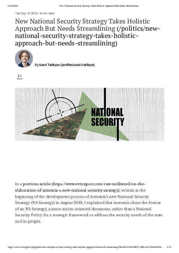 (PDF) New National Security Strategy Takes Holistic Approach But Needs ...