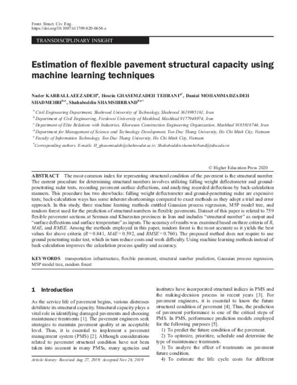 (PDF) Estimation of flexible pavement structural capacity using machine learning techniques