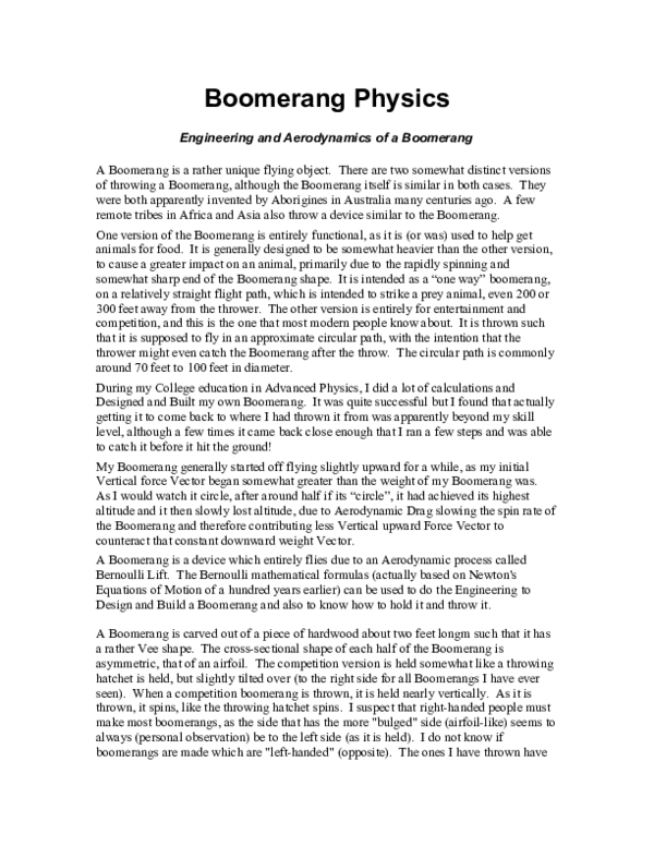 (DOC) Boomerang Physics