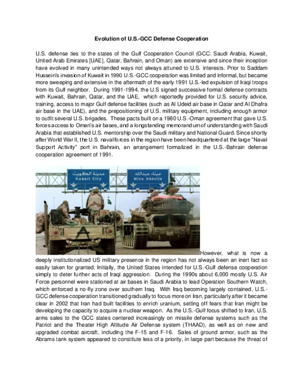 (PDF) Evolution of U.S.-GCC Defense Cooperation