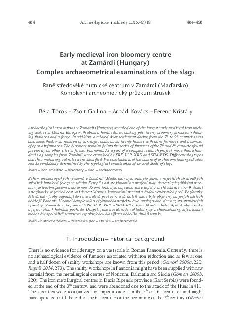 (PDF) Early medieval iron bloomery centre at Zamárdi (Hungary) Complex ...