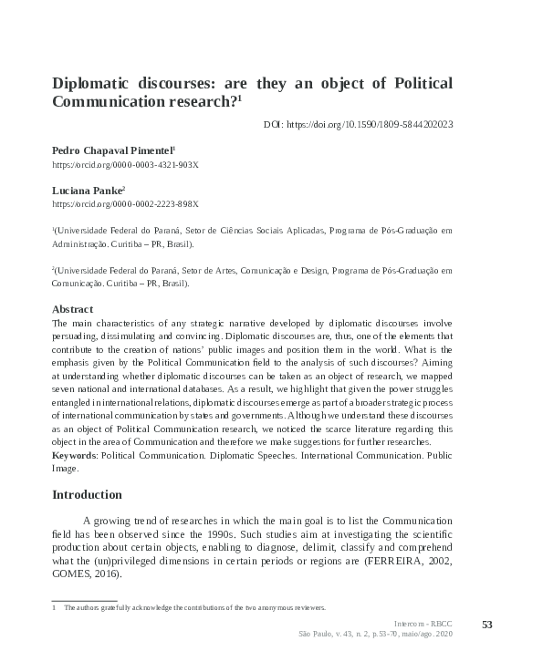 (PDF) Diplomatic discourses: are they an object of Political ...