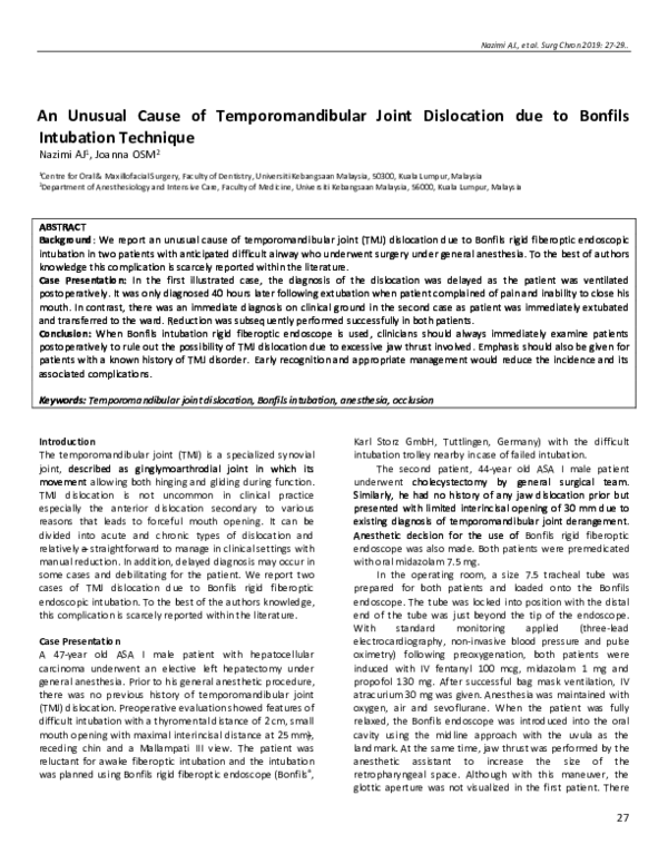(PDF) An unusual cause of temporomandibular joint dislocation due to ...