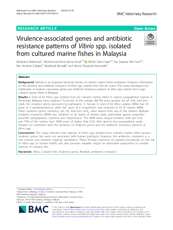 (PDF) Virulence-associated genes and antibiotic resistance patterns of Vibrio spp. isolated from ...