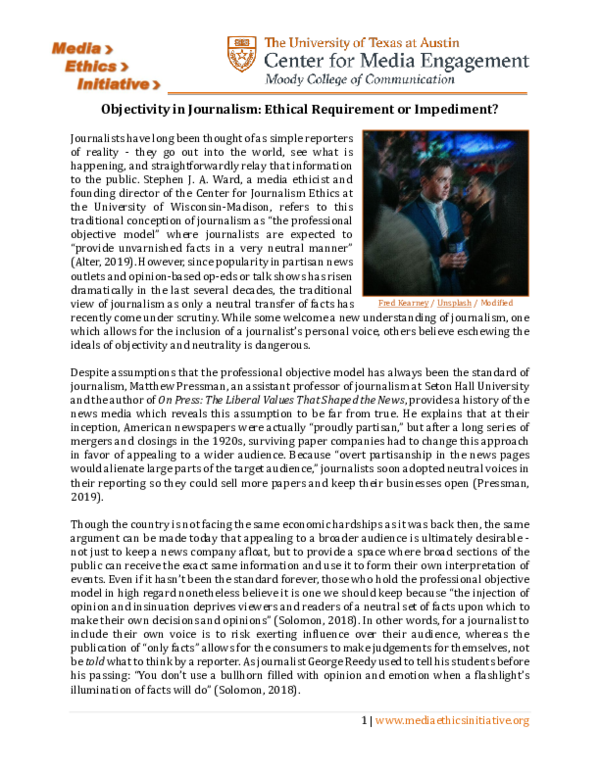 (PDF) Objectivity in Journalism: Ethical Requirement or Impediment?