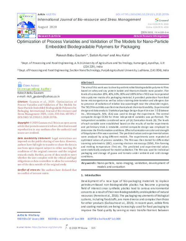 (PDF) Optimization of Process Variables and Validation of The Models for Nano-Particle Embedded ...