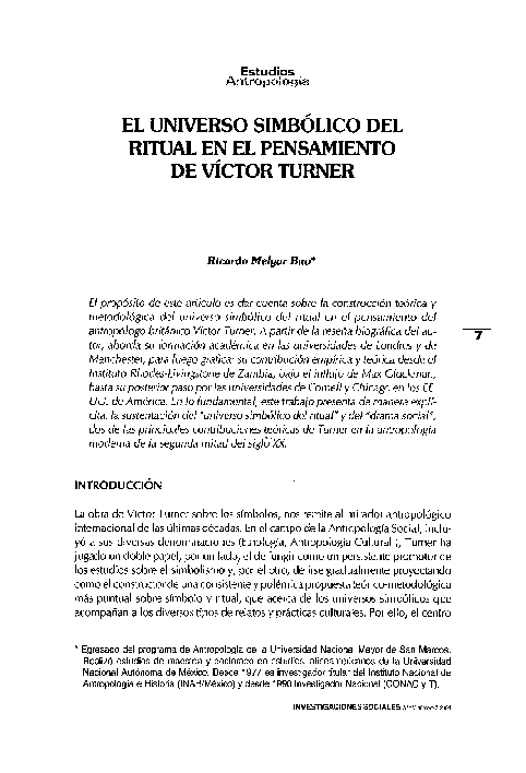 (PDF) El Universo simbólico del ritual en el pensamiento de Vìctor Turner