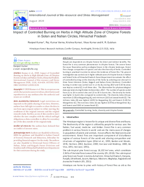 (PDF) Impact of Controlled Burning on Herbs in High Altitude Zone of ...