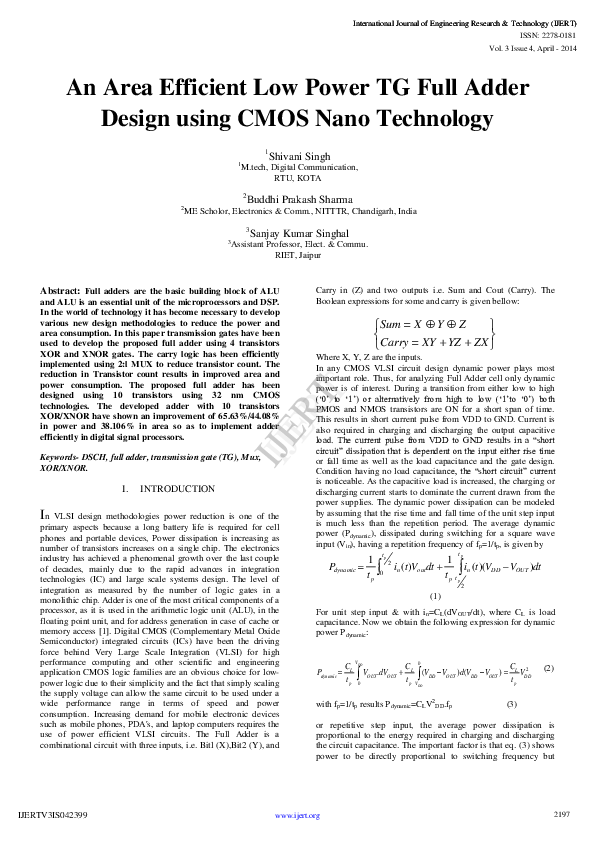 (PDF) Efficient Low Power CMOS Full Adder Design Using TGs