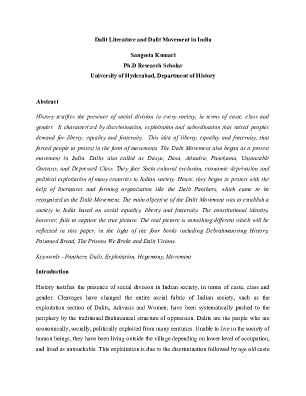(DOC) Dalit Literature and Dalit Movement in India