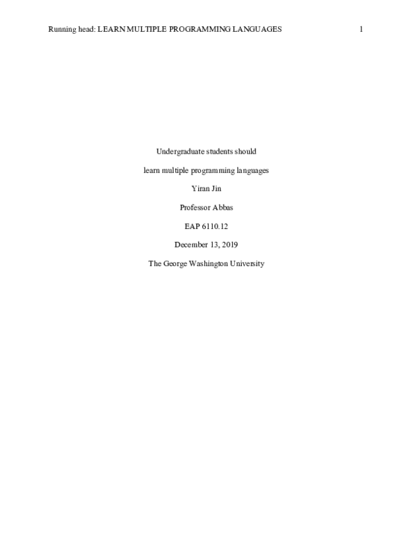 (DOC) Undergraduate students should learn multiple programming languages