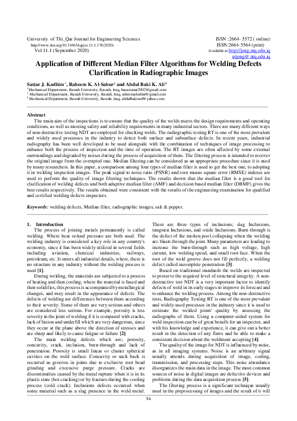 (PDF) Application of Different Median Filter Algorithms for Welding ...