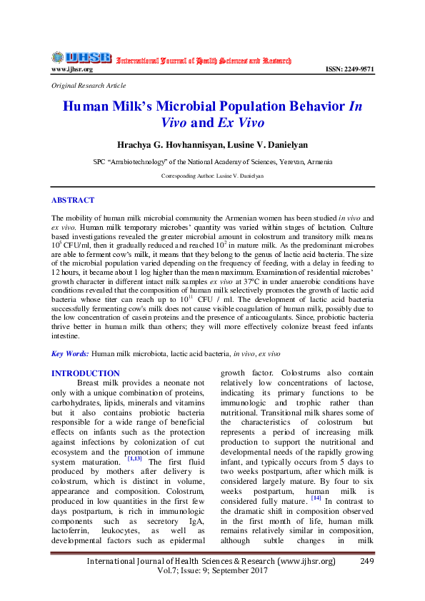 (PDF) Microbial Behavior of Human Milk in Armenian Women