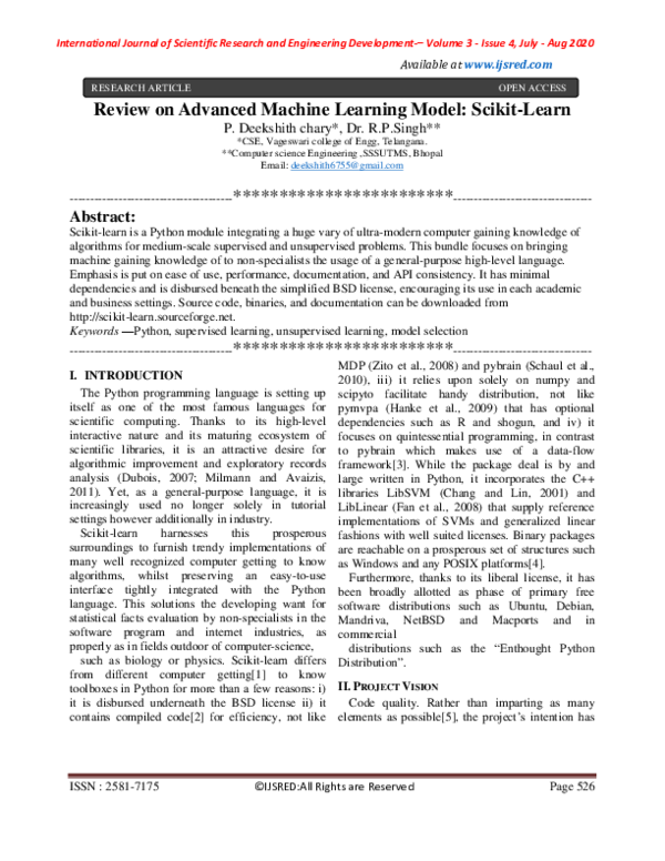 (PDF) Review on Advanced Machine Learning Model: Scikit-Learn