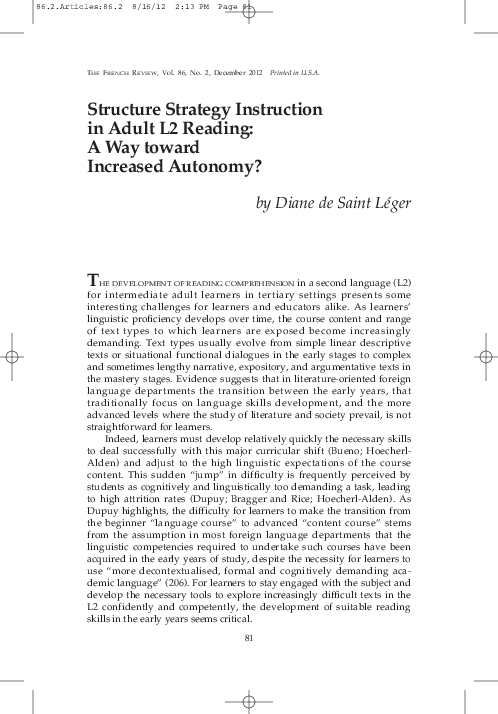 (PDF) Structure strategy instruction in adult L2 reading: A way toward ...