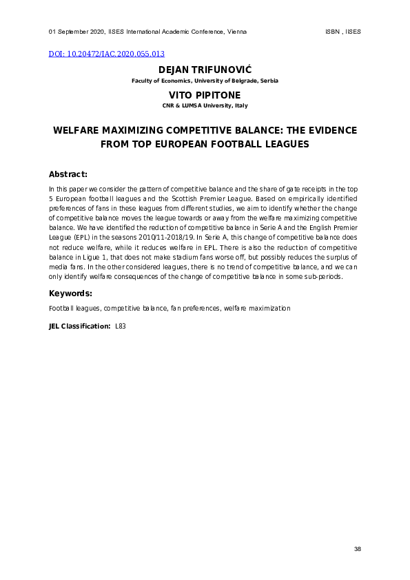 (PDF) Welfare Maximizing Competitive Balance: the evidence from top ...