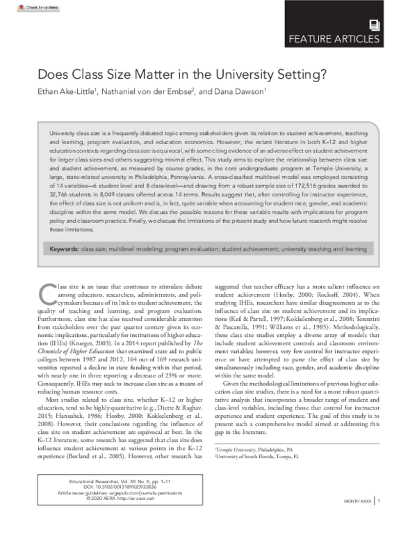 (PDF) Does Class Size Matter in the University Setting? | Ethan S Ake ...