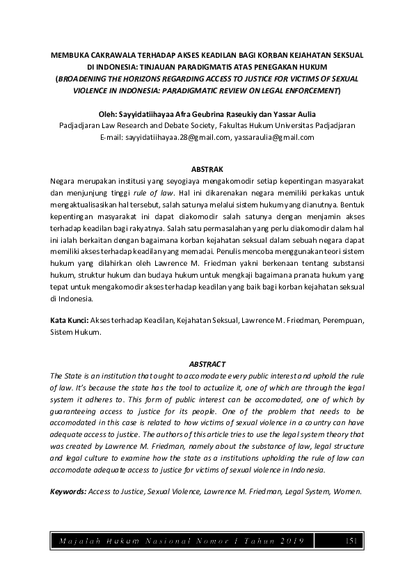 (PDF) Membuka Cakrawala Terhadap Akses Keadilan Bagi Korban Kejahatan Seksual di Indonesia ...