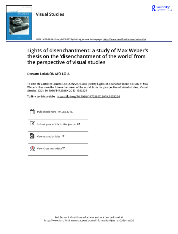 (PDF) Lights of Disenchantment: A Study of Max Weber's Thesis on The ...